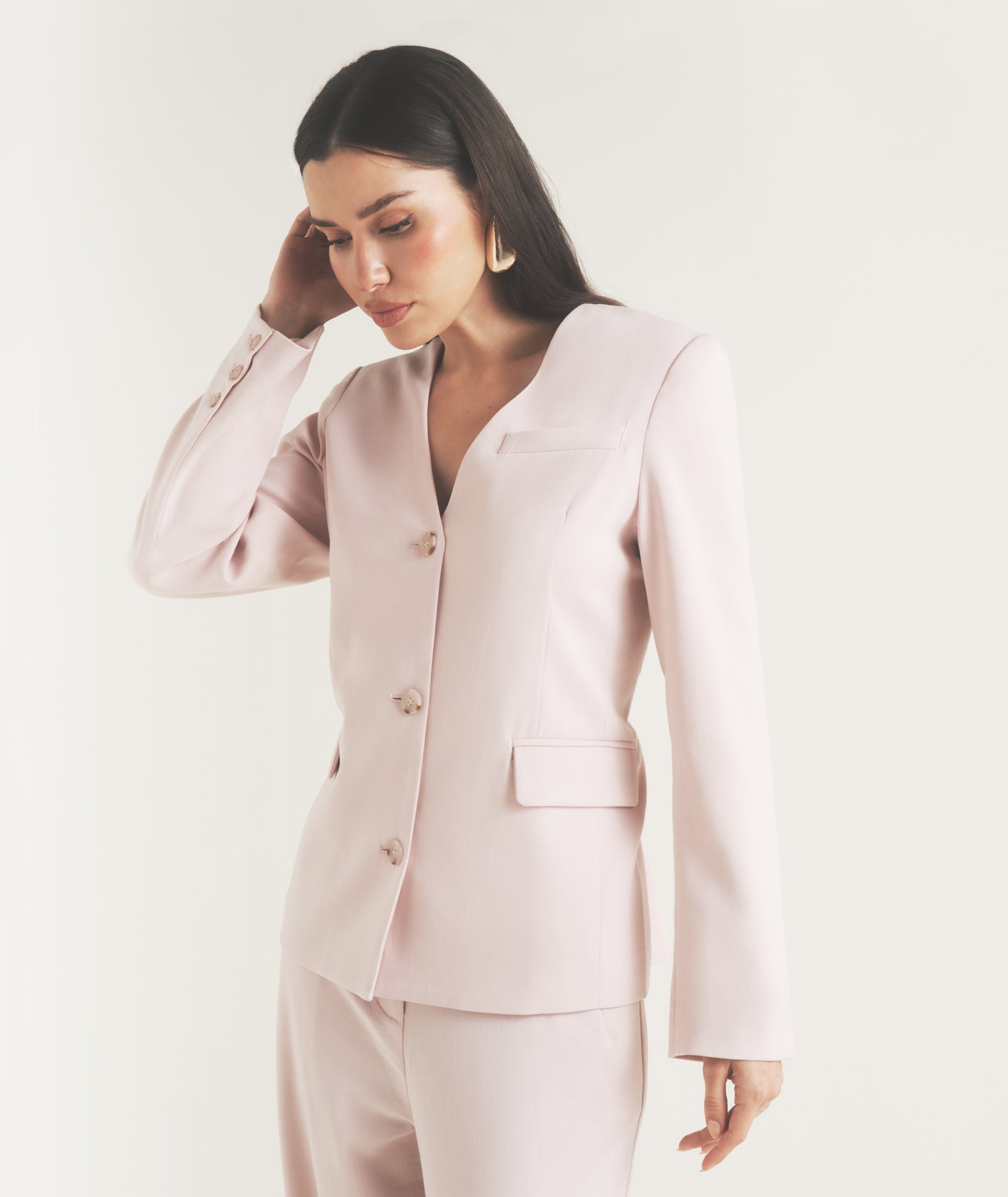Collarless Tailored Jacket - Pink – Six Stories