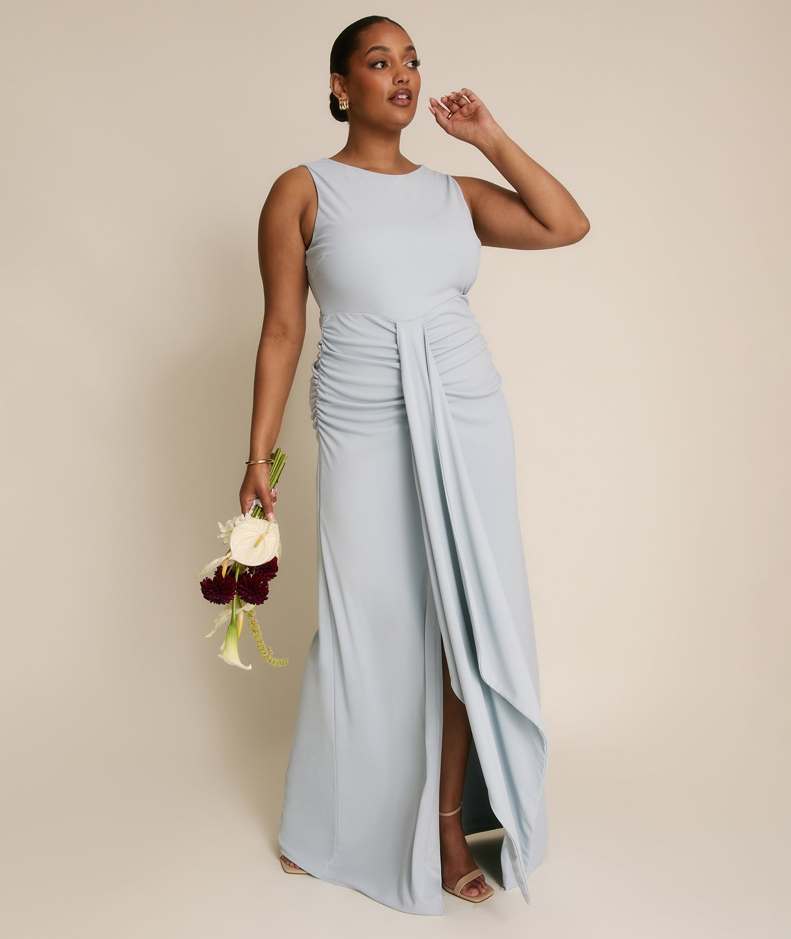 Drape Detail Stretch Sculpt Bridesmaid - Pale Blue – Six Stories