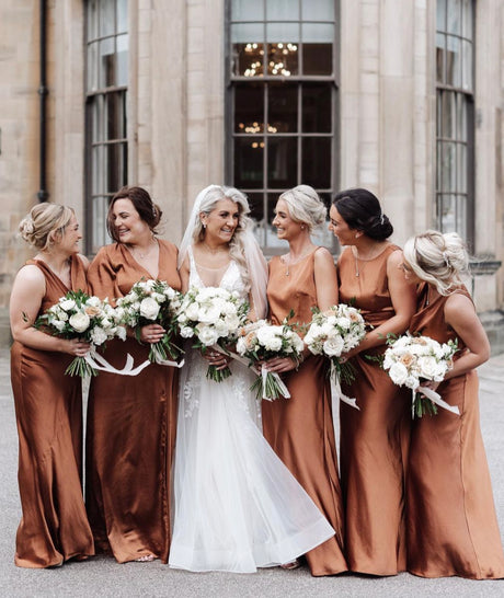 Cowl Front Satin Bridesmaid Dress - Rust – Six Stories