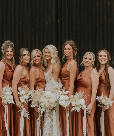 Cowl Front Satin Bridesmaid Dress - Rust – Six Stories