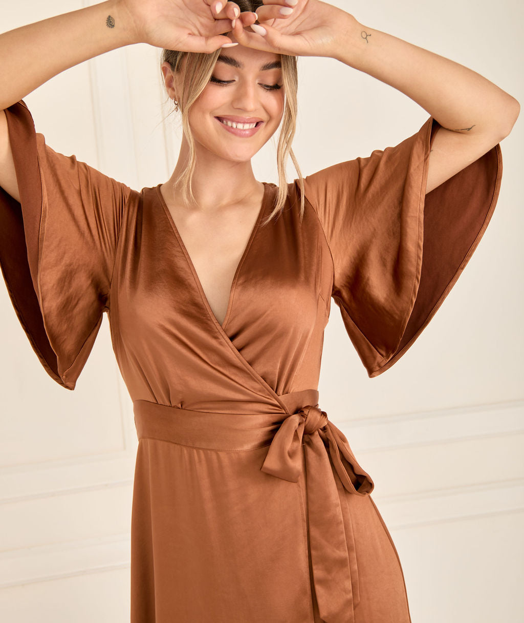 Wrap Tie Satin Bridesmaid Dress - Rust – Six Stories